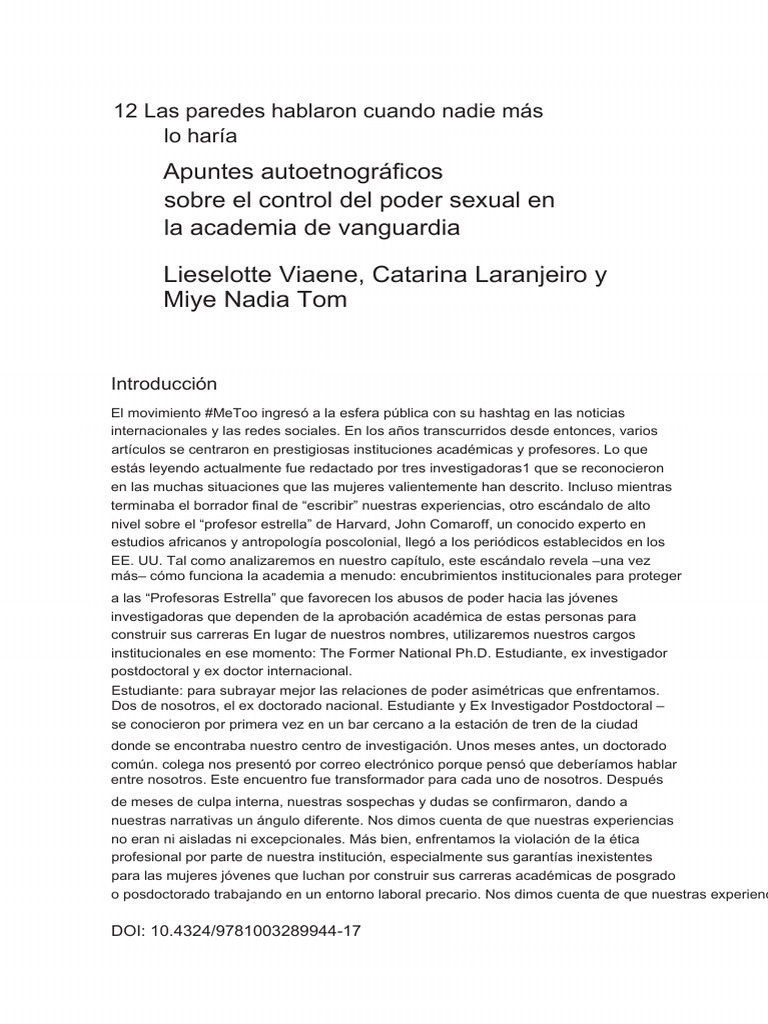 Apuntes Autoetnográficos Sobre El Control Del Poder Sexual en La ...