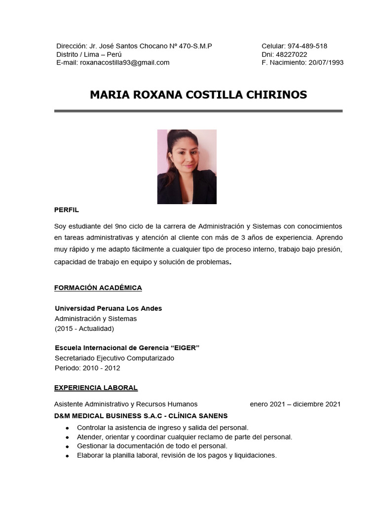 Curriculum Vitae Roxana Documentado y Anexos | PDF