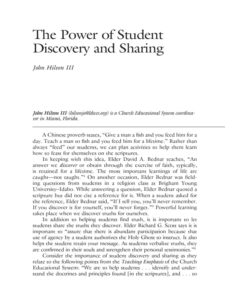 The Power of Student Discovery and Sharing | PDF | Teachers | Faith