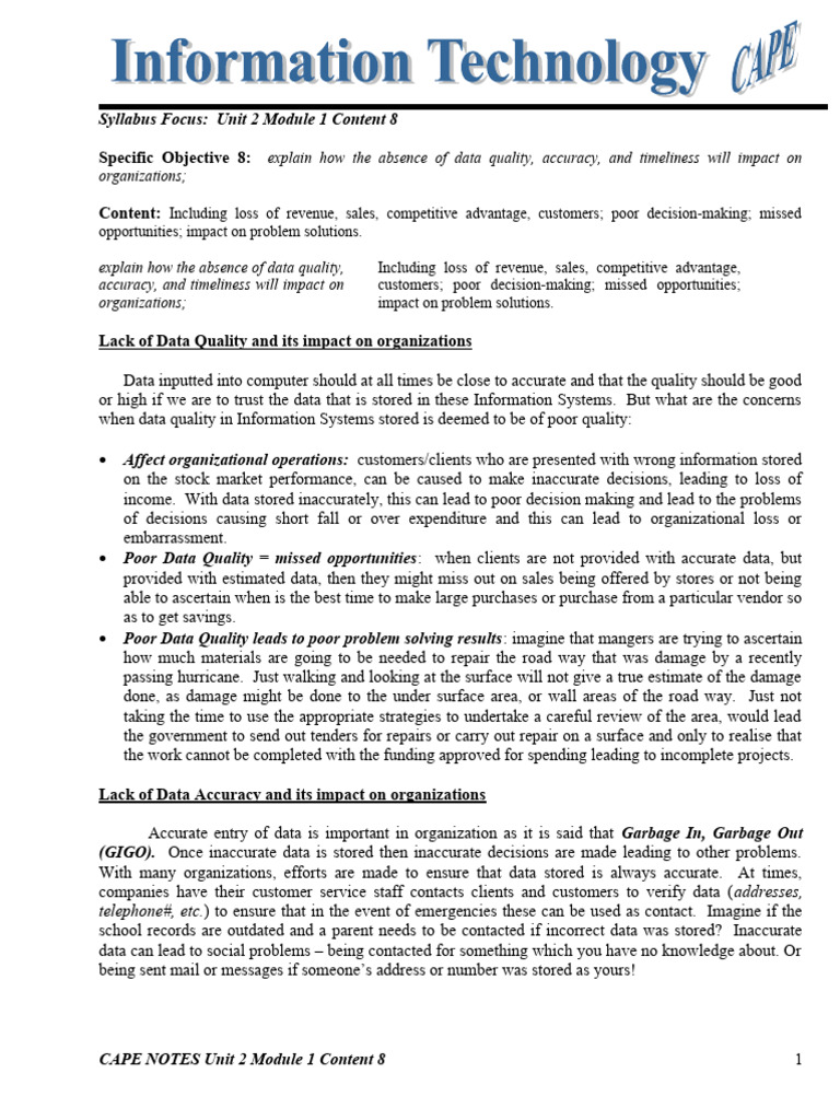 Cape Notes Unit 2 Module 1 Content 8 | PDF