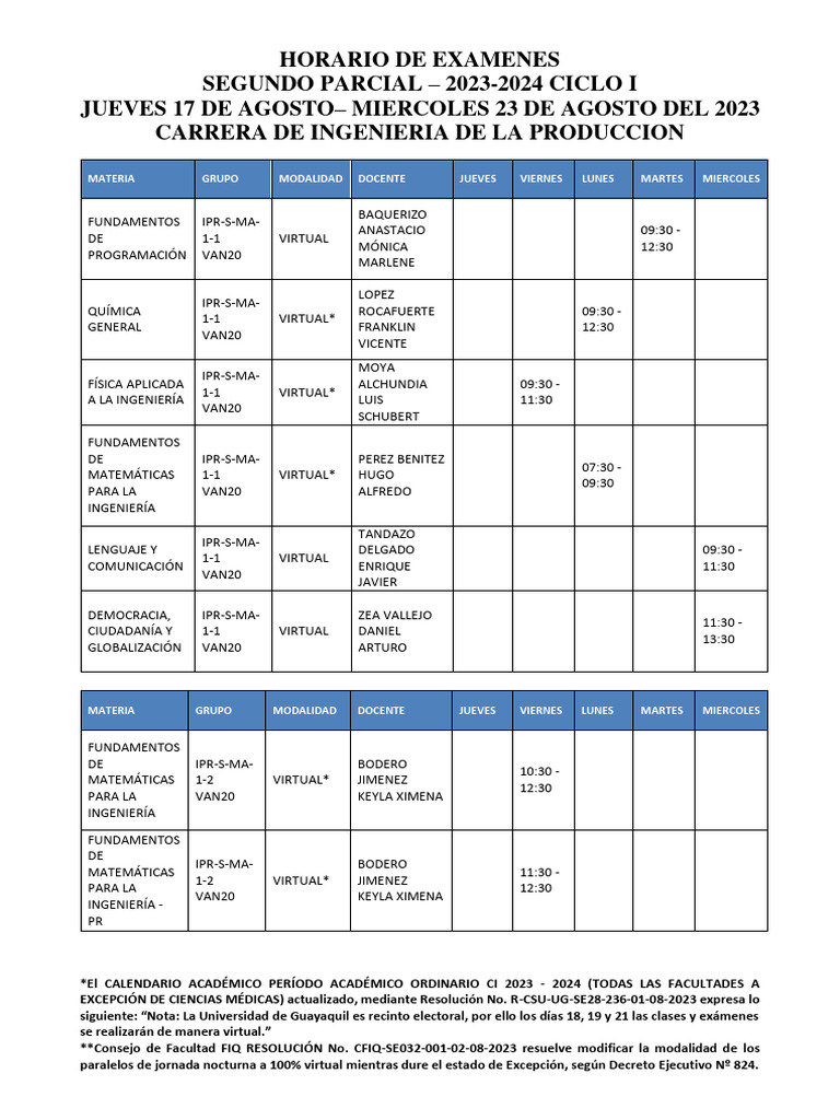 HORARIO DE EXAMENES P2 2023-2024 CI | PDF | Ciencias fisicas | Science