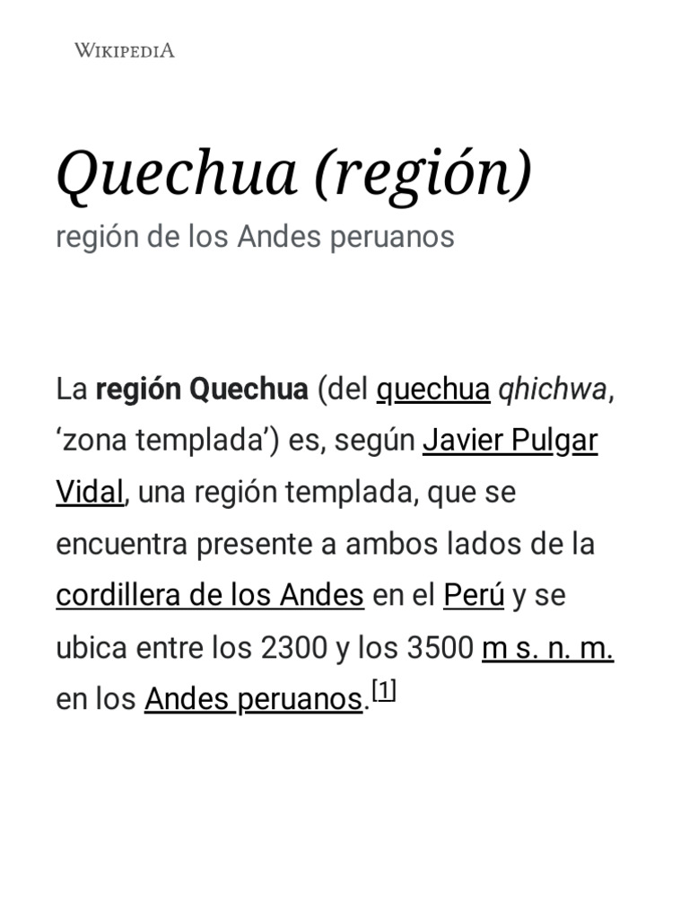 Quechua (Región) - Wikipedia, La Enciclopedia Libre | PDF