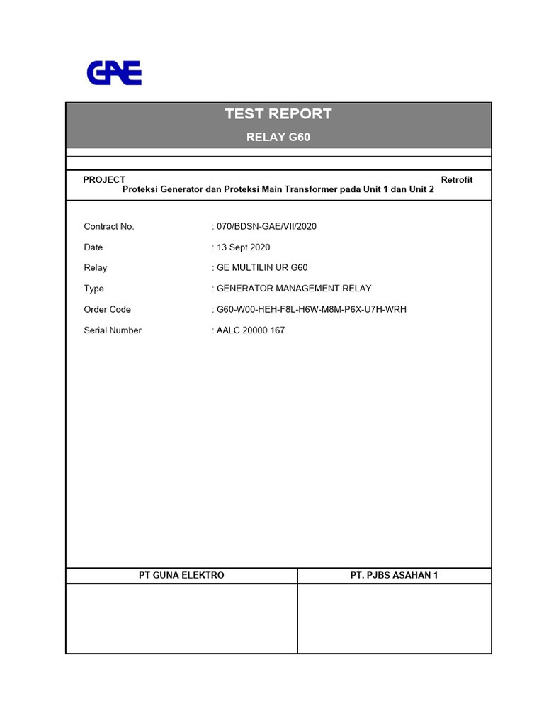 Test Report G60 - 1B | PDF | Relay | Electric Generator