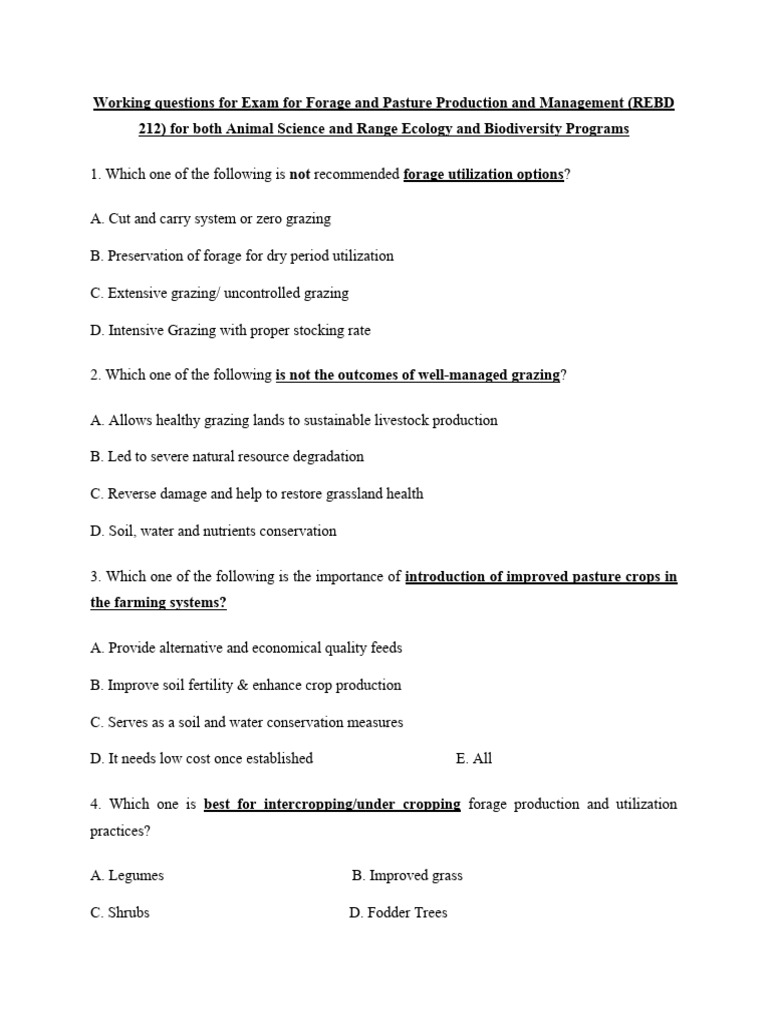 Forage and Pasture Exam Questions | PDF | Legume | Agriculture
