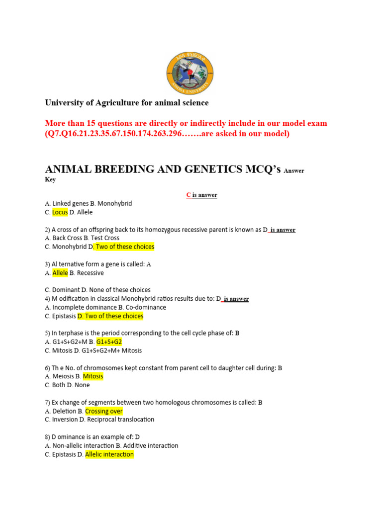 Animal Genetics Exam Question Bank | PDF | Dominance (Genetics ...