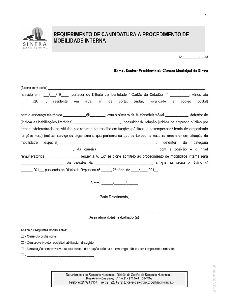 Requerimento Candidatura A Procedimento Mobilidade Interna | PDF