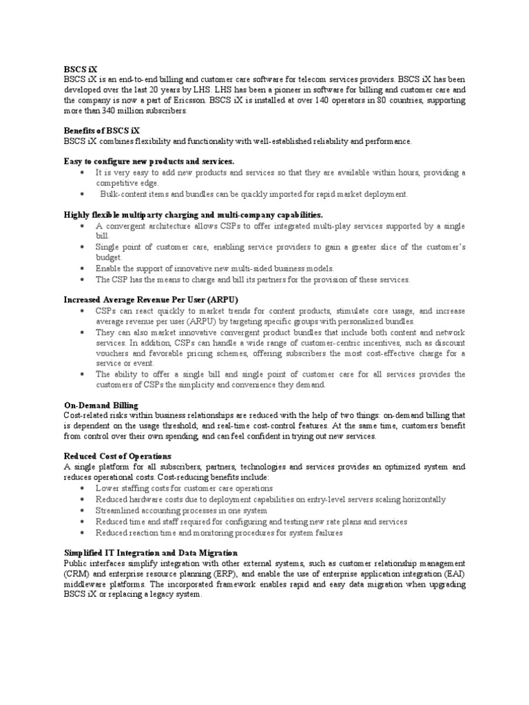 An Overview of the Features and Benefits of the BSCS iX Billing and ...