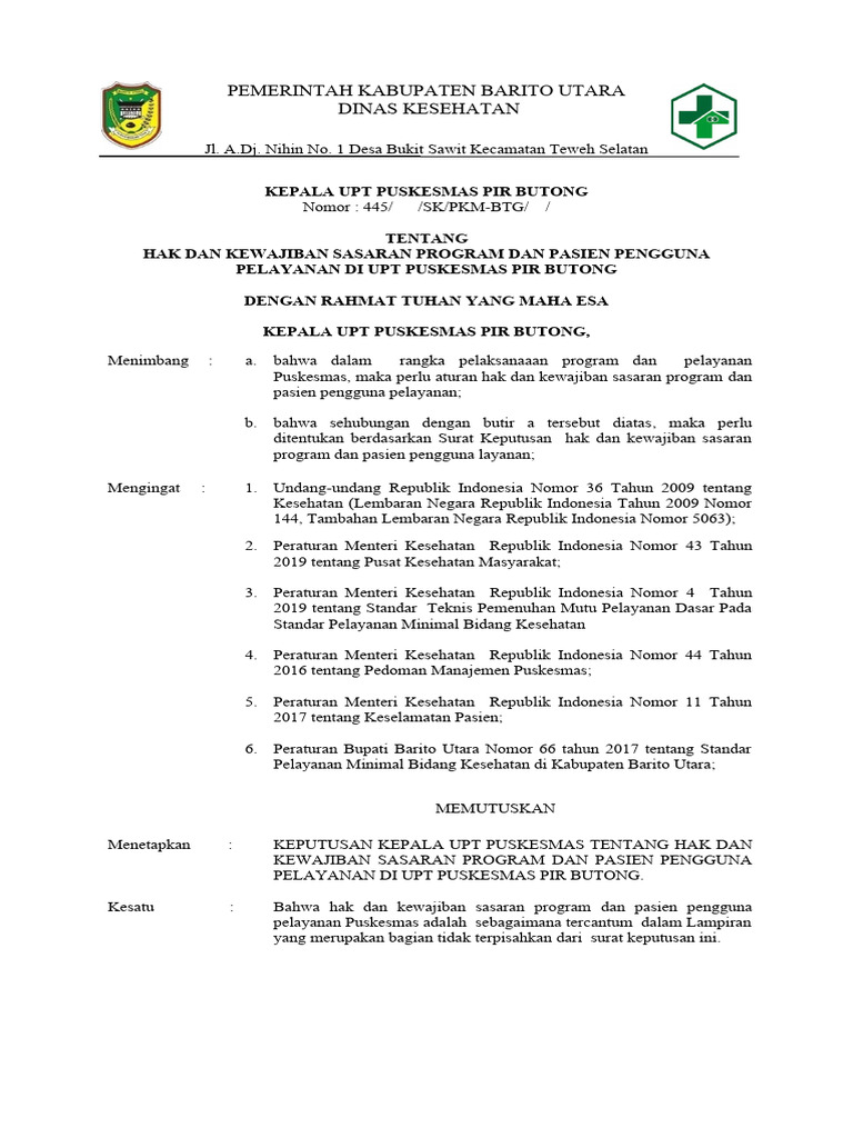SK 2.4.1.1. TTG Hak Dan Kewajibam Sasaran Program Dan Psien PNGGN Yan Pusk | PDF