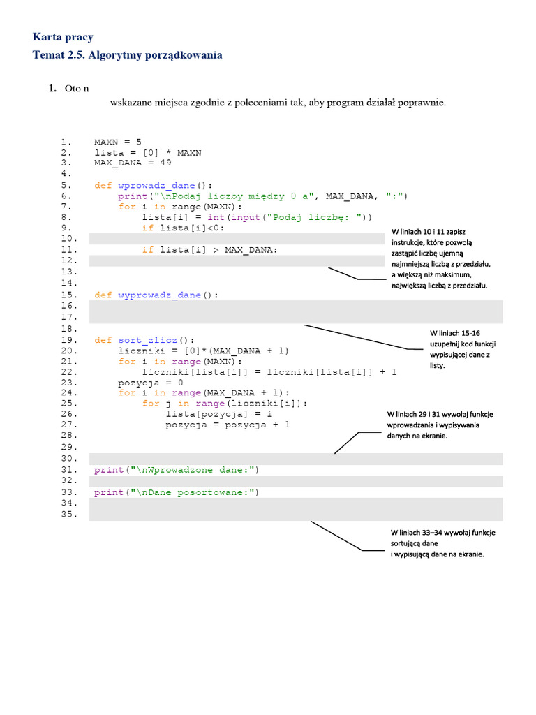 Karta Pracy Algorytmy Porzadkowania | PDF