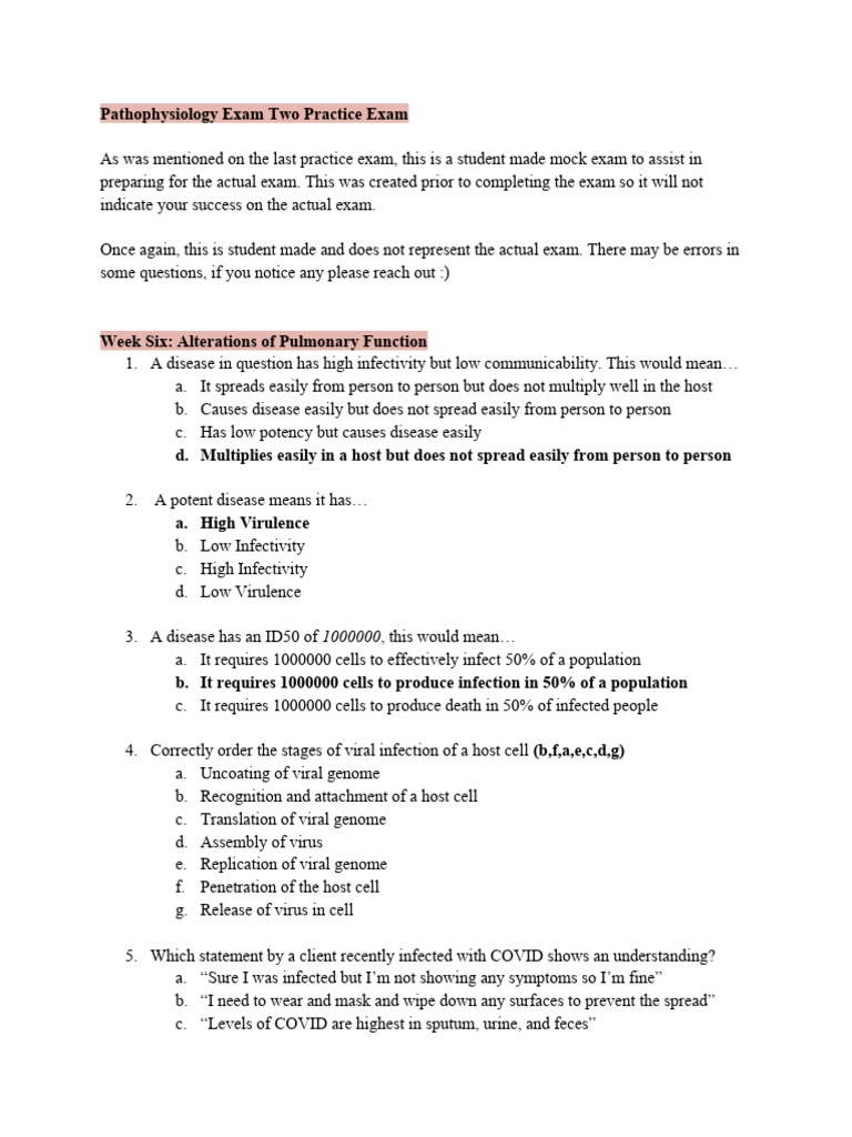 Pathophysiology Exam Two Practice Exam Answers | PDF | Bile | Urinary ...
