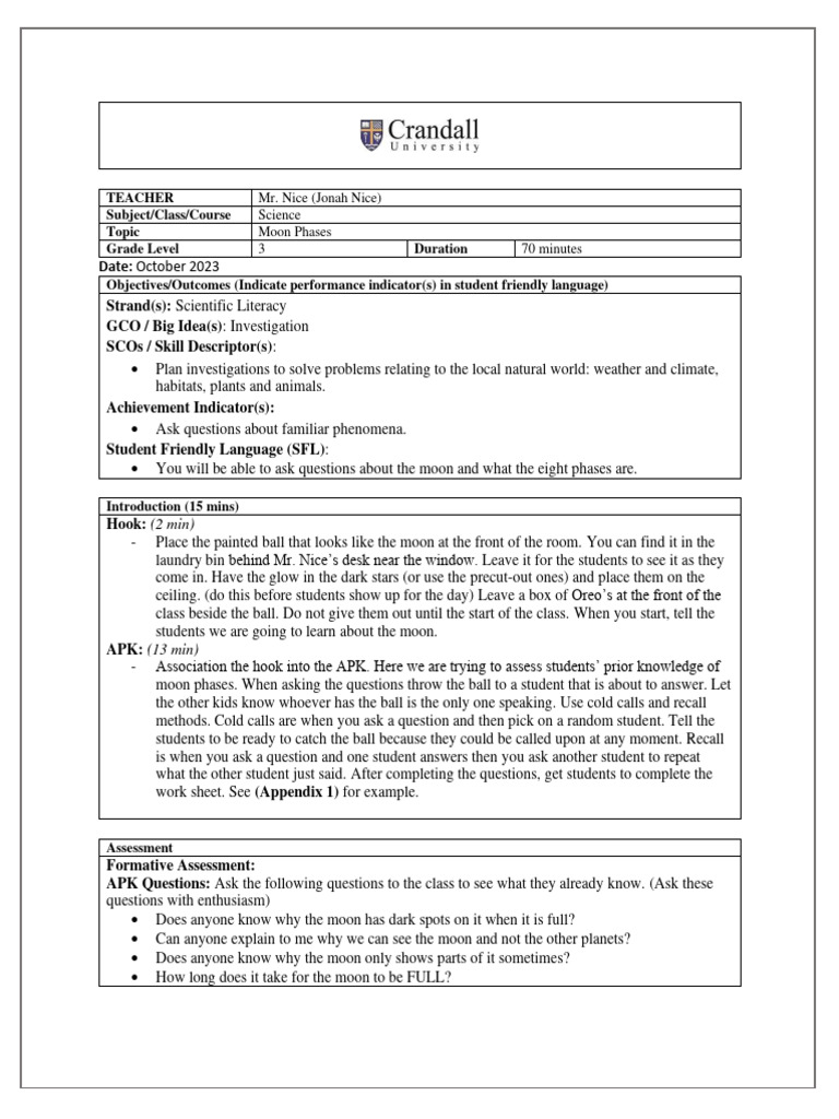 Jonah Nice Science Lesson Plan 1 Final | PDF