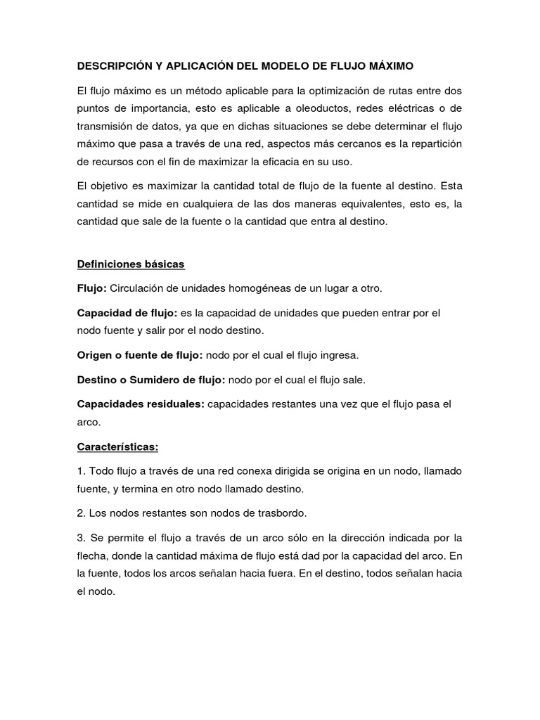 Descripción y Aplicación Del Modelo de Flujo Máximo | PDF | La investigación de operaciones ...