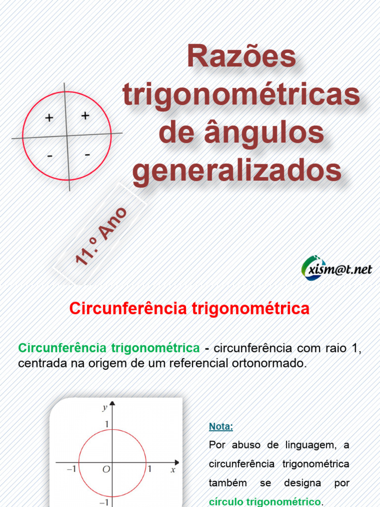 7 Razoes Trigonometricas de Angulos Generalizados 11 | PDF | Trigonometria | Círculo