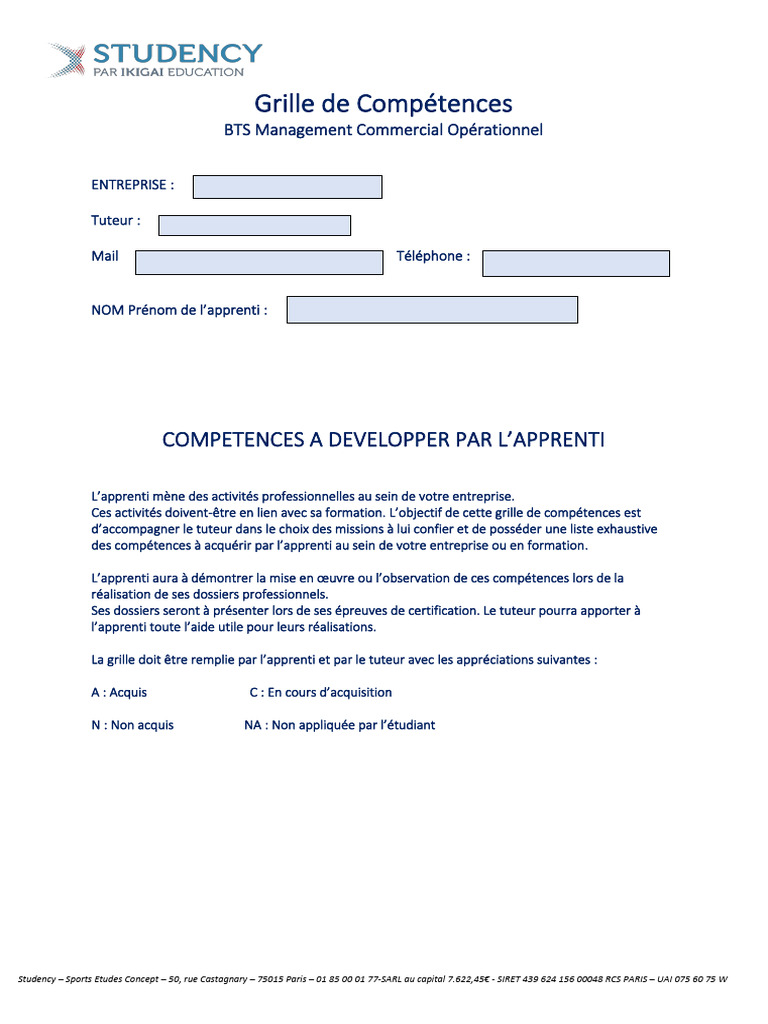 Grille de Compétences BTS MCO | PDF