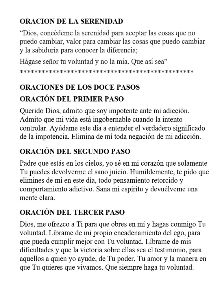 Oraciones de Los 12 Pasos | PDF | Oración | Amor