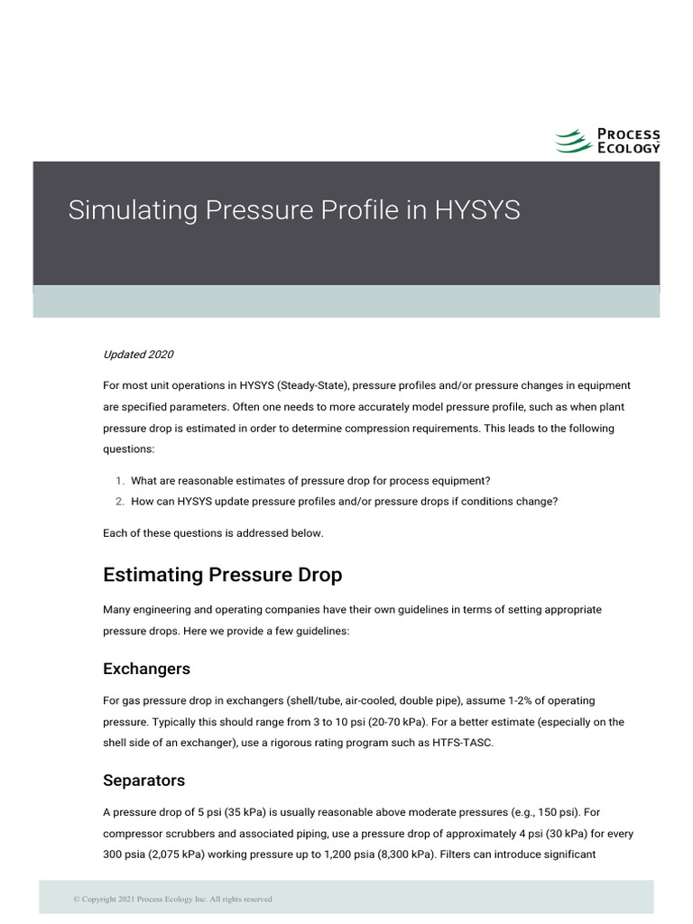 Simulating Pressure Profile in Hysys | PDF | Pump | Pressure