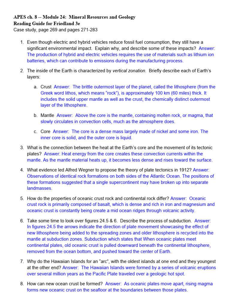 Module 24 Reading Guide (1) Done | PDF | Plate Tectonics | Rock (Geology)