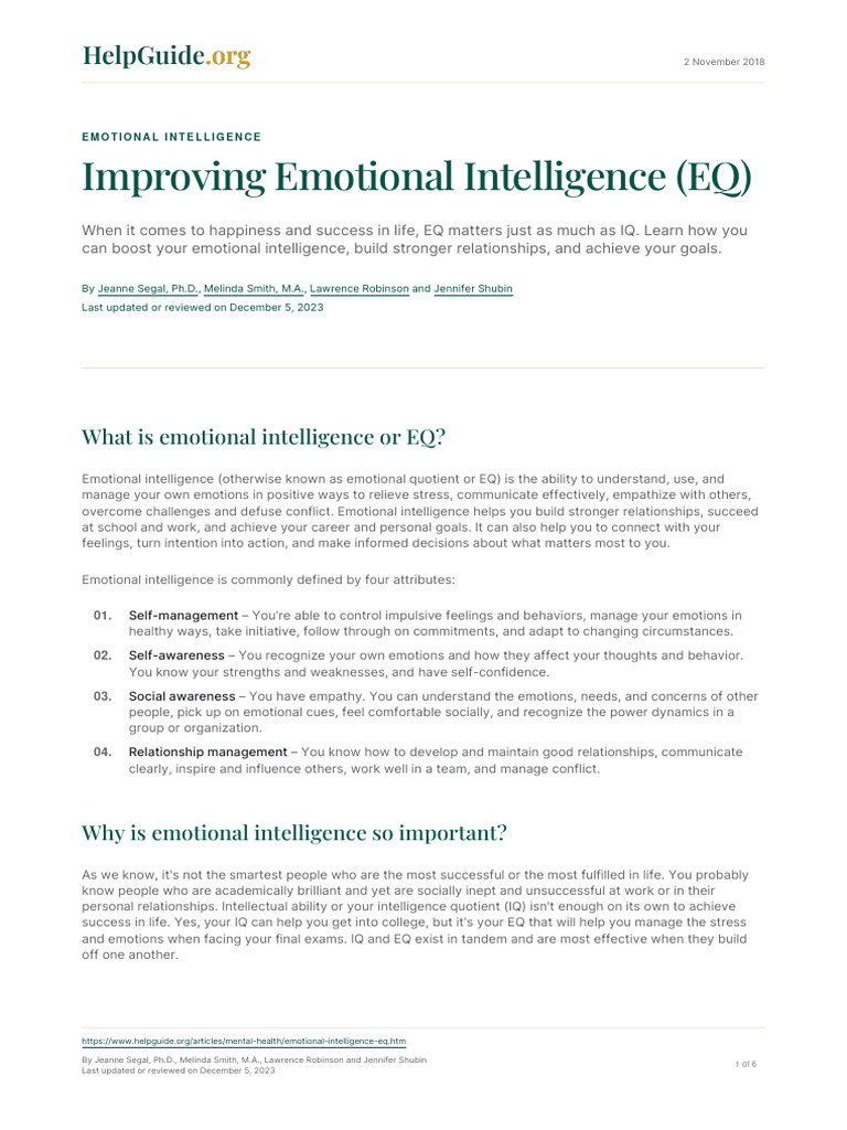 Improving Emotional Intelligence (EQ) | PDF | Emotional Intelligence ...
