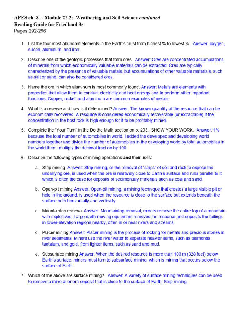 Module 25.2 Reading Guide Done | PDF | Mining | Ore
