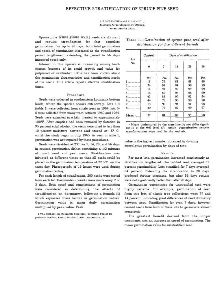 Effective Stratification of Spruce Pine Seed | PDF