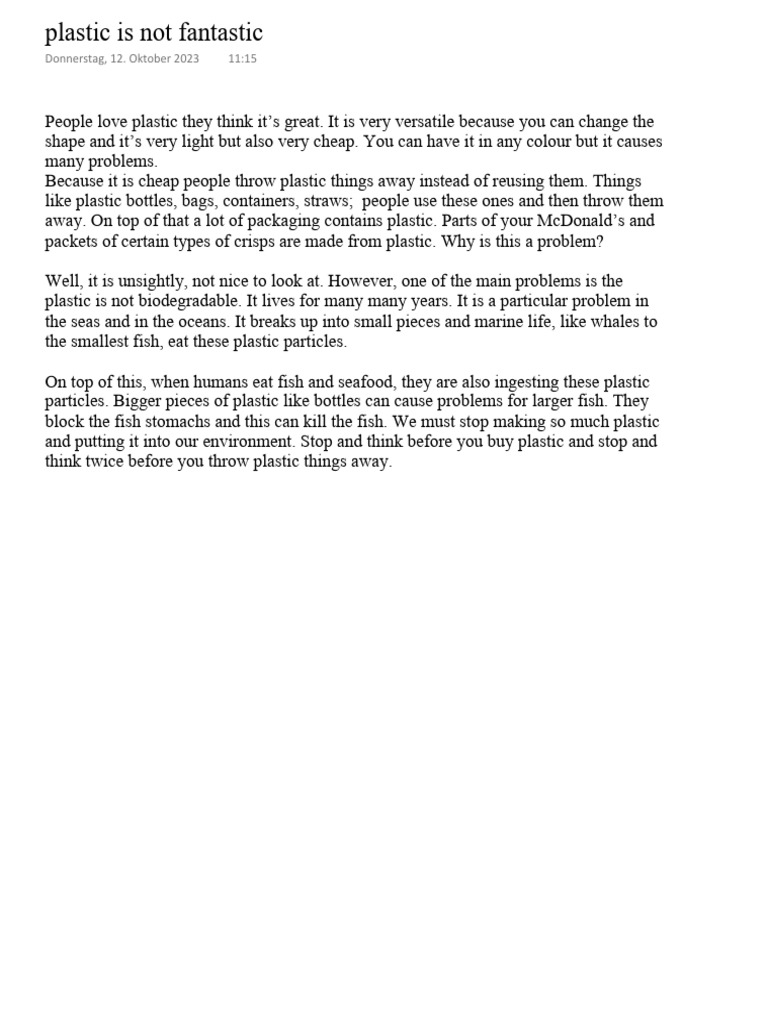 Plastic Is Not Fantastic | PDF