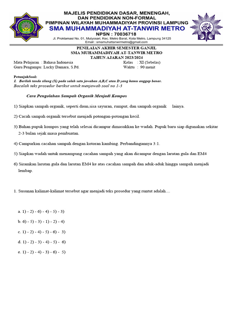 Format Soal Pas | PDF