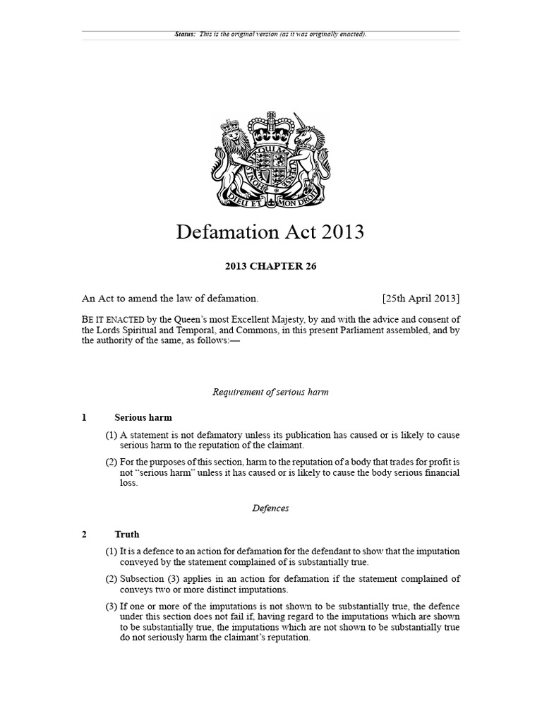 Defamation Act 2013 Overview | PDF | Finance & Money Management ...