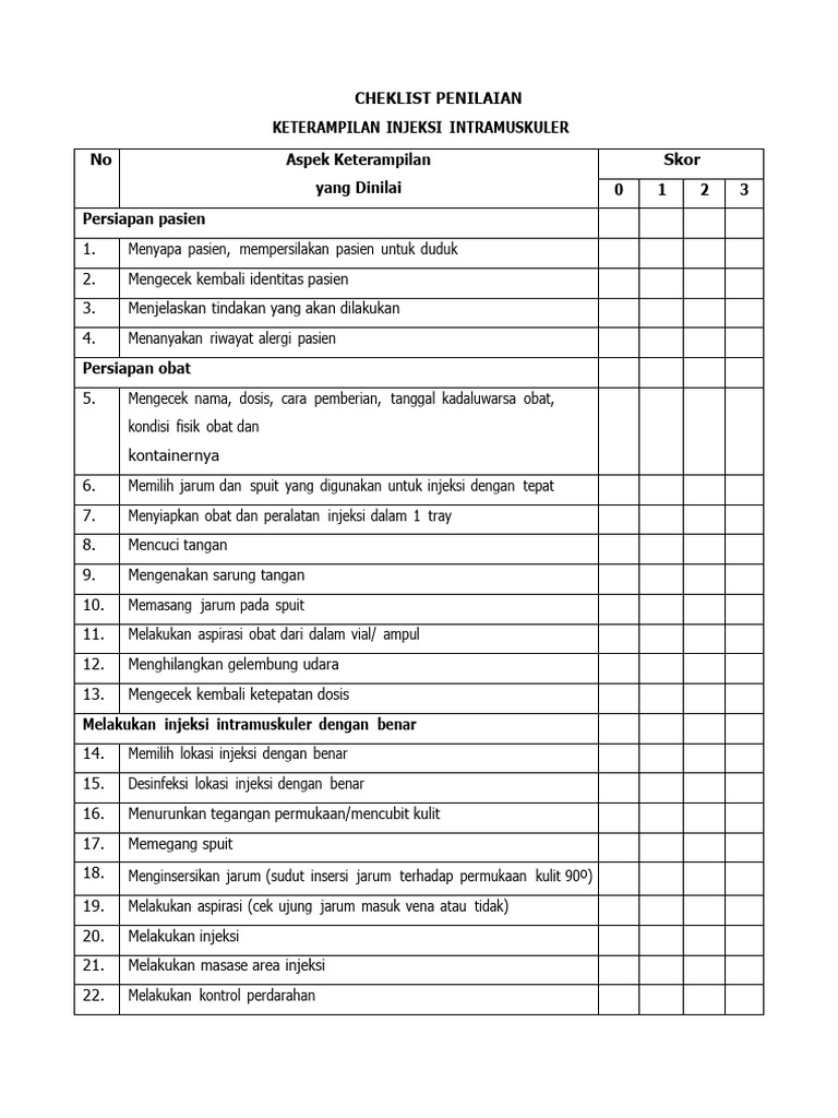 Keterampilan Injeksi: Checklist Penilaian | PDF