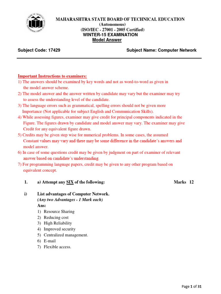 2015 Winter Model Answer Paper | PDF | Transmission Medium | Network ...