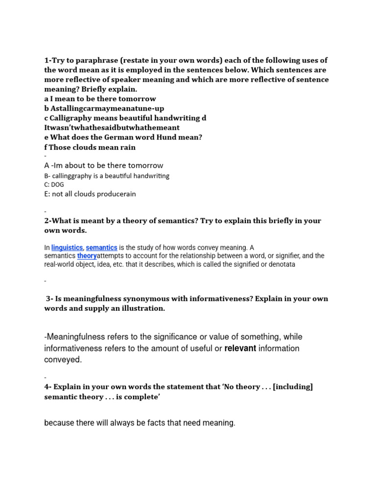 Understanding Semantics and Meaning | PDF | Philosophy | Foreign ...