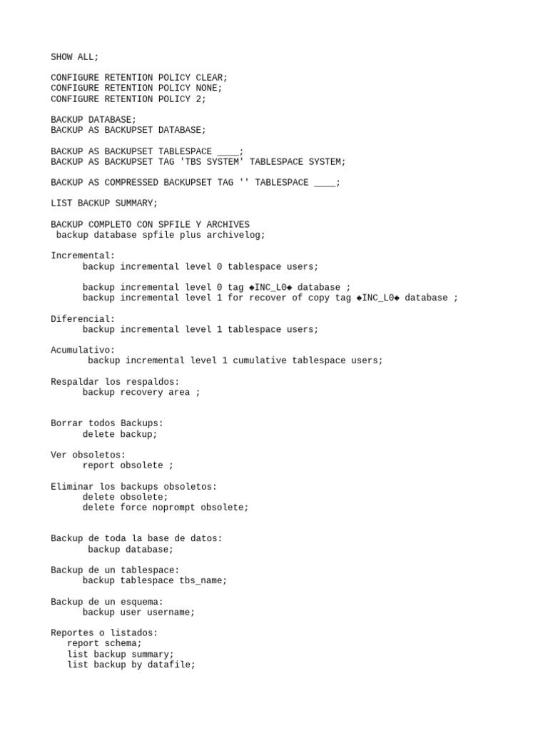 Comandos R-MAN | PDF | Backup | Data Management Software