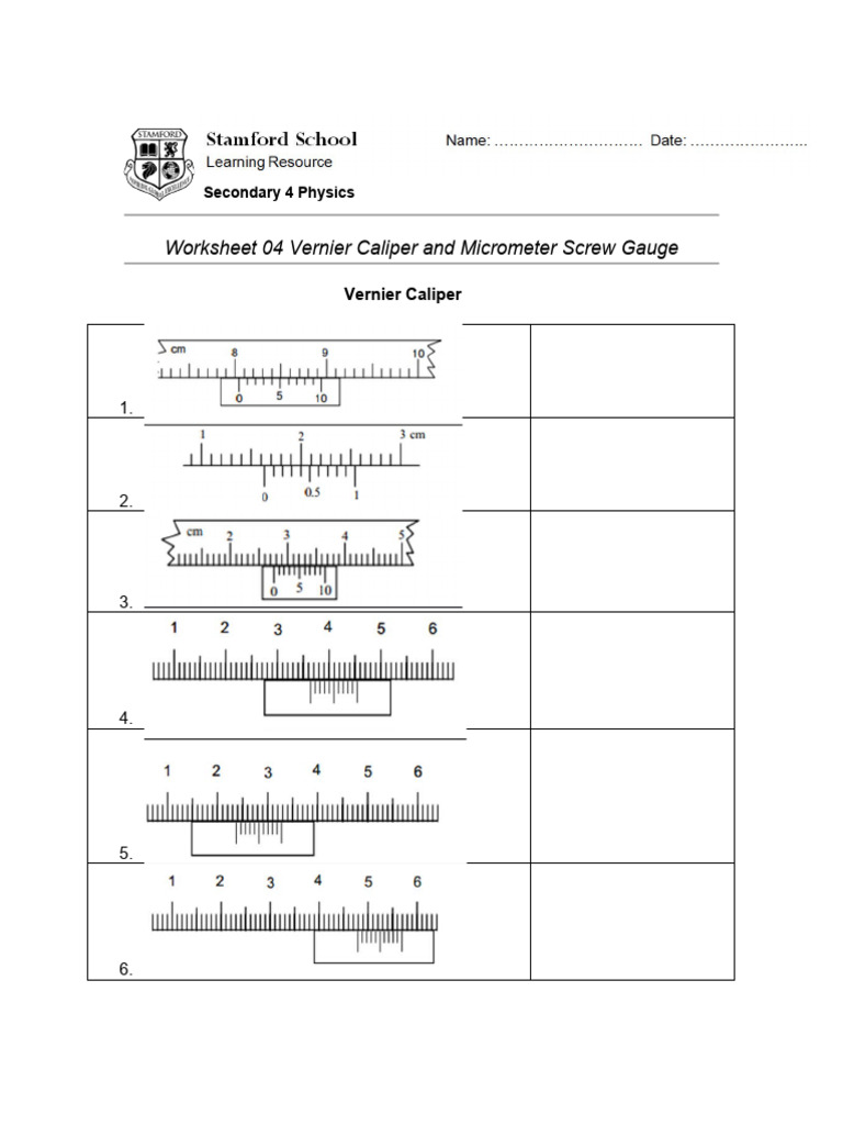 Sec 3 Worksheet Vernier Caliper and MSG | PDF Sec 3 Worksheet Vernier Caliper and MSG | PDF