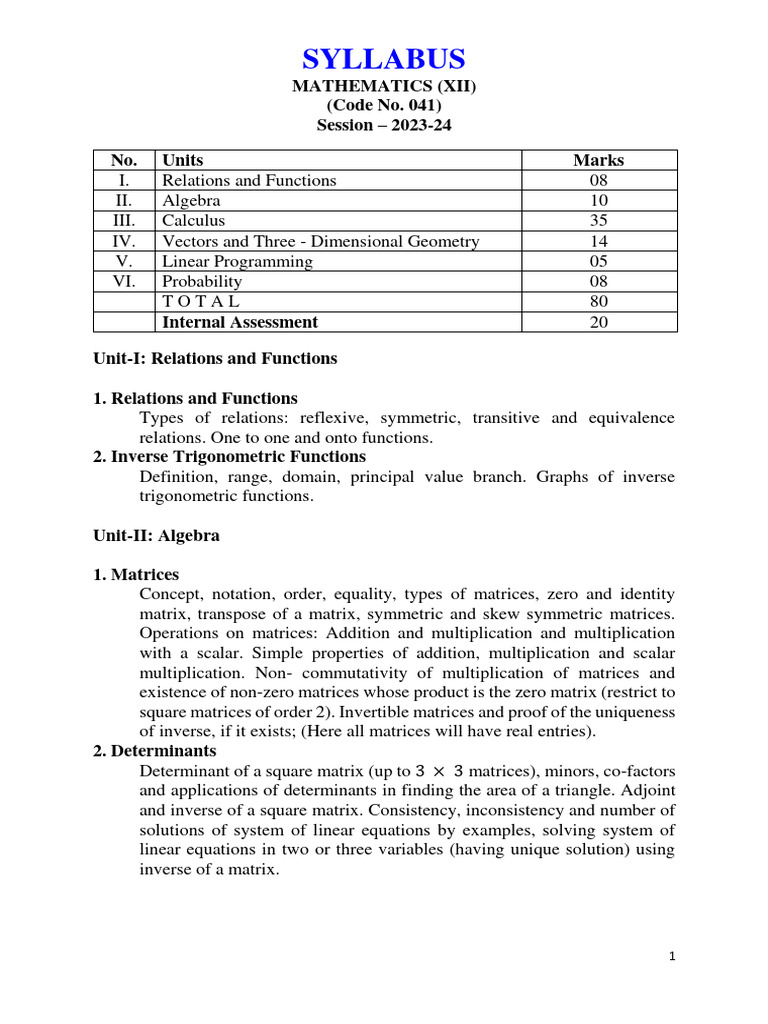 Class Xii Mathematics Booklet | PDF | Matrix (Mathematics) | Line ...