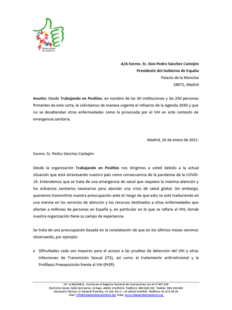 Carta Pedro Sanchez | PDF | VIH | Igualdad de género