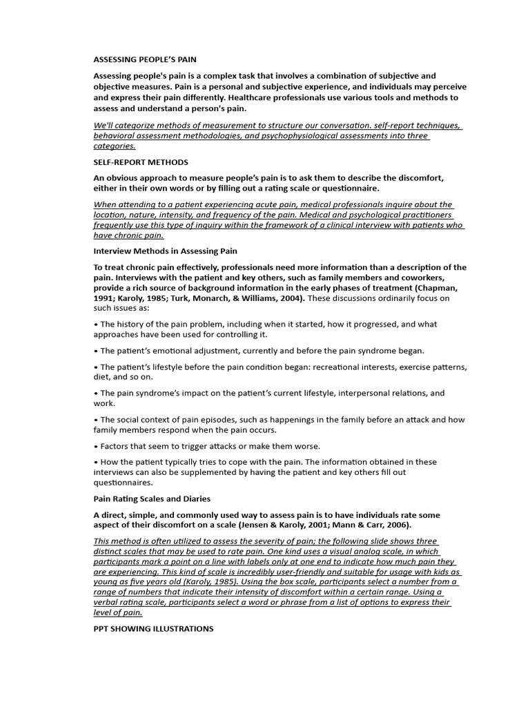 Assessing People S Pain Pdf Pain Psychophysiology