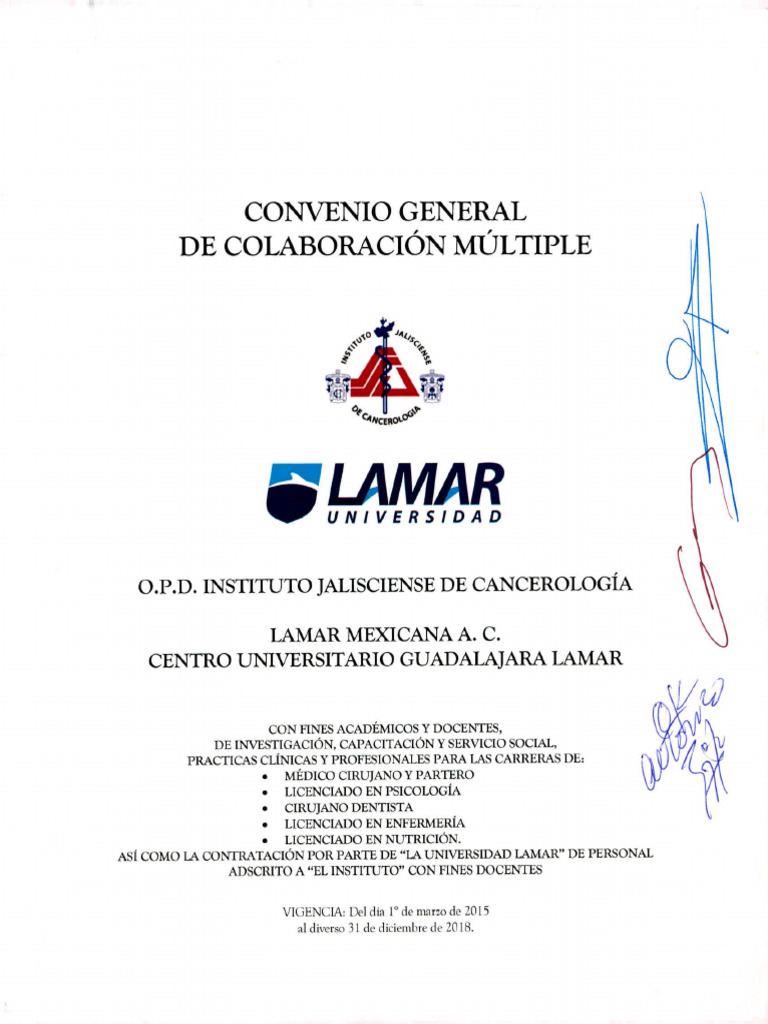 Convenio De Colaboración Universidad Lamar Pdf Medicina Gestión