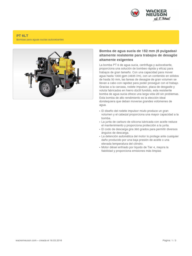 Wacker Neuson Bomba de Agua PT 6LT | PDF | Bomba | Combustible diesel