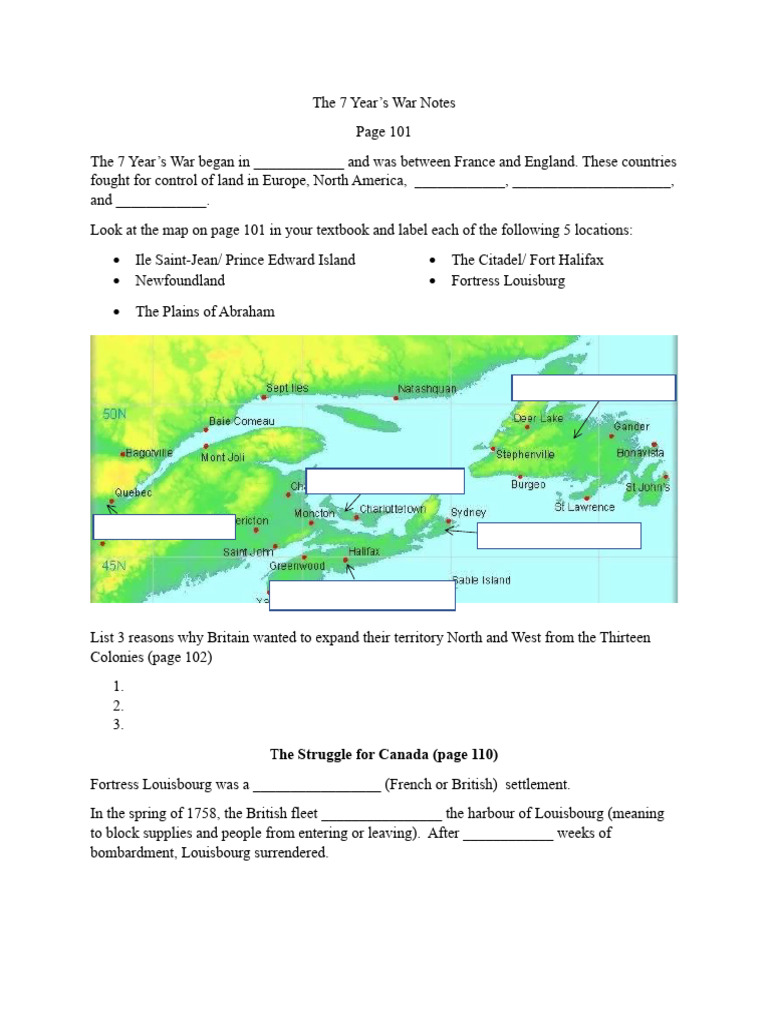 ss7 U5 7 Years War Notes | PDF | New France | Military Of The United ...