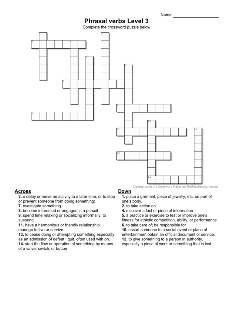Phrasal Verbs Crossword | PDF