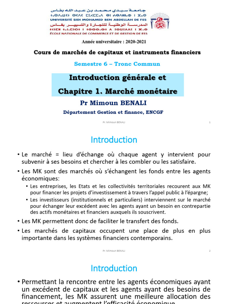 Introduction + Chapitre 1. Marché Monétaire | PDF | Marché monétaire ...