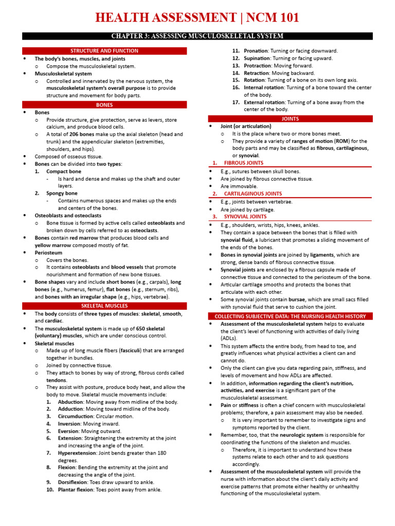 Musculoskeletal System Assessment Guide | PDF | Bone | Anatomical Terms ...