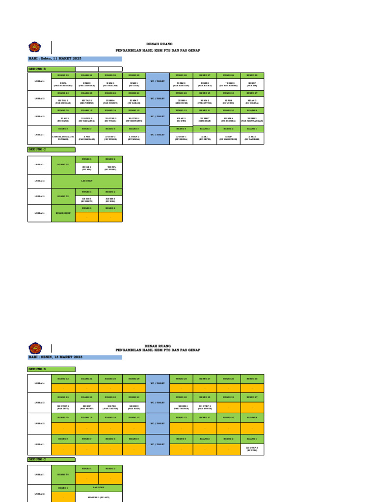 Denah Ruang Pengambilan Raport Pts Dan Pas Genap 2023 | PDF