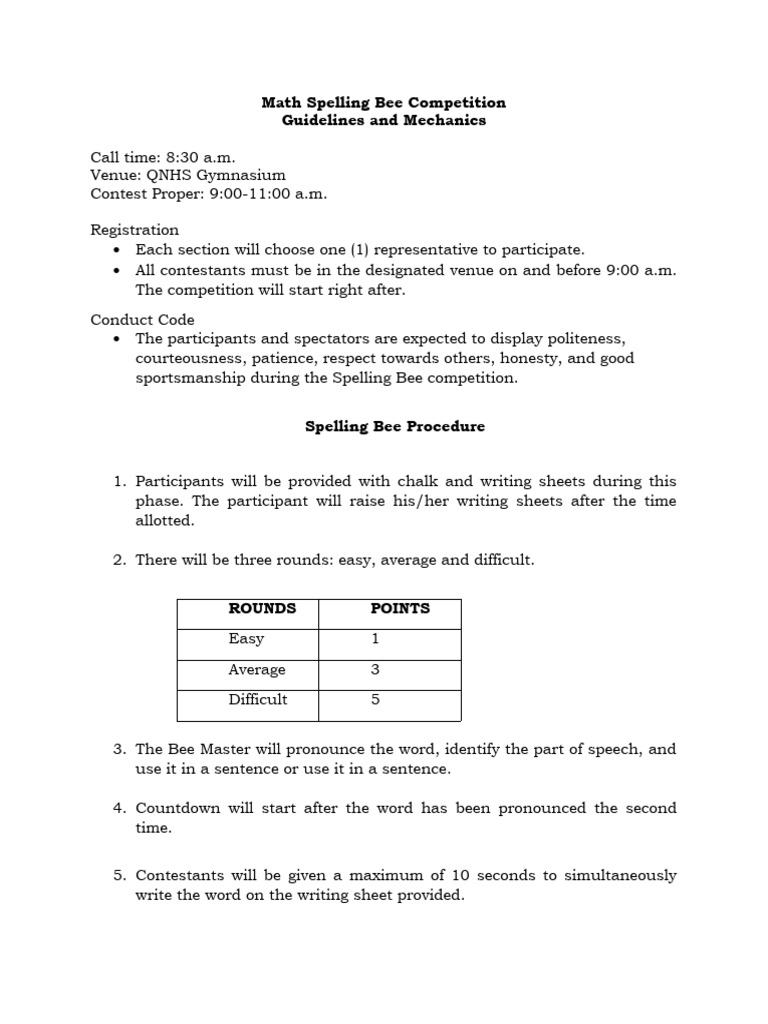 Math Spelling Bee Competition Guide | PDF | Sports & Recreation ...
