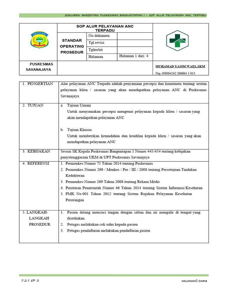 SOP ANC TERPADU - docxREFISI | PDF