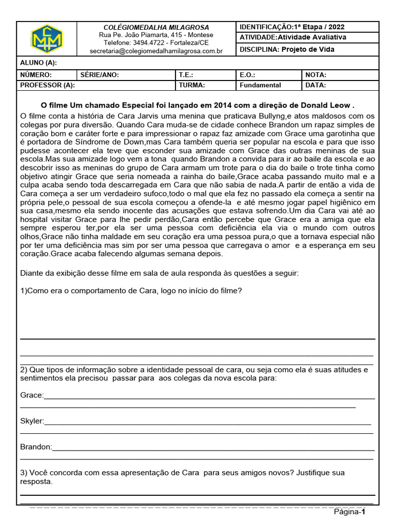 Mod Grade Prova 6ºao9ºano 22-02-22 | PDF | Assédio moral/bullying | Amizade