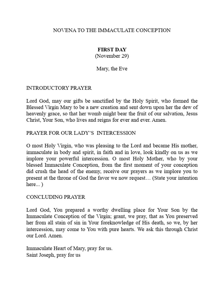 IMMACULATE CONCEPTION NOVENA PRAYERS | PDF | Mary, Mother Of Jesus | Prayer