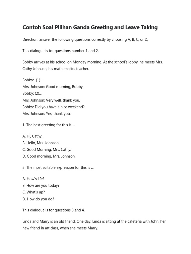 B ING 7 C1 Greeting and Leave Taking Exercise | PDF | Home & Garden ...