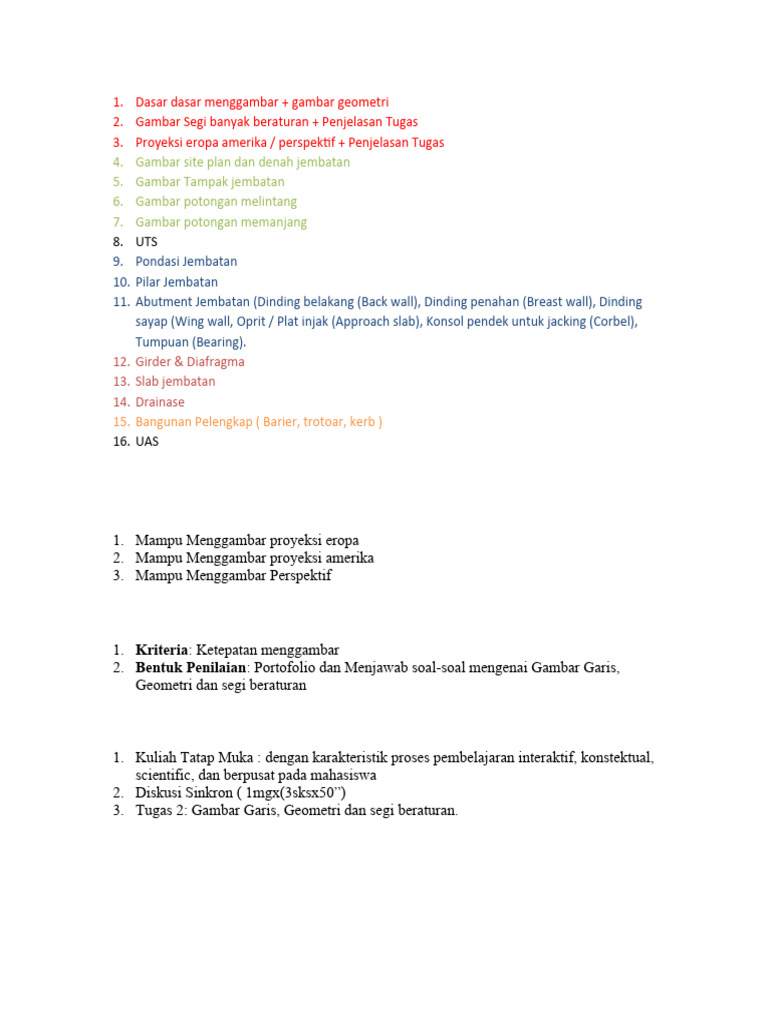 Urutan RPS Menggambar Rekayasa 1 & 2 | PDF