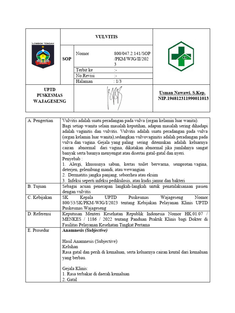 SOP Penanganan Vulvitis | PDF