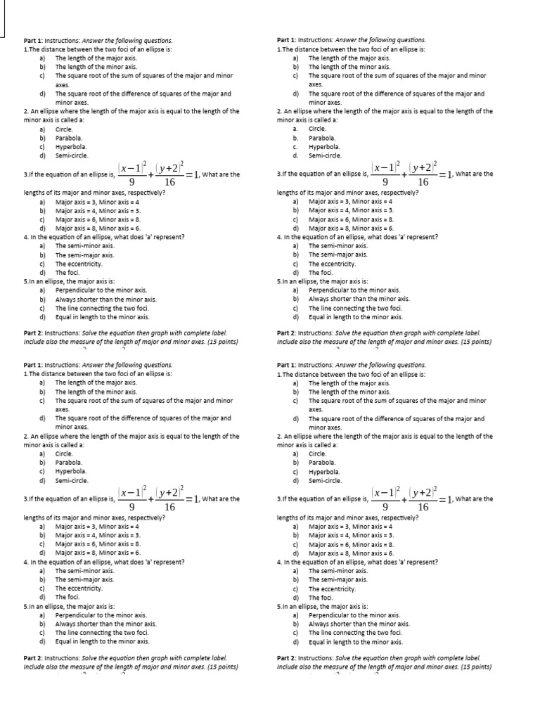 Quiz | PDF | Ellipse | Geometric Shapes
